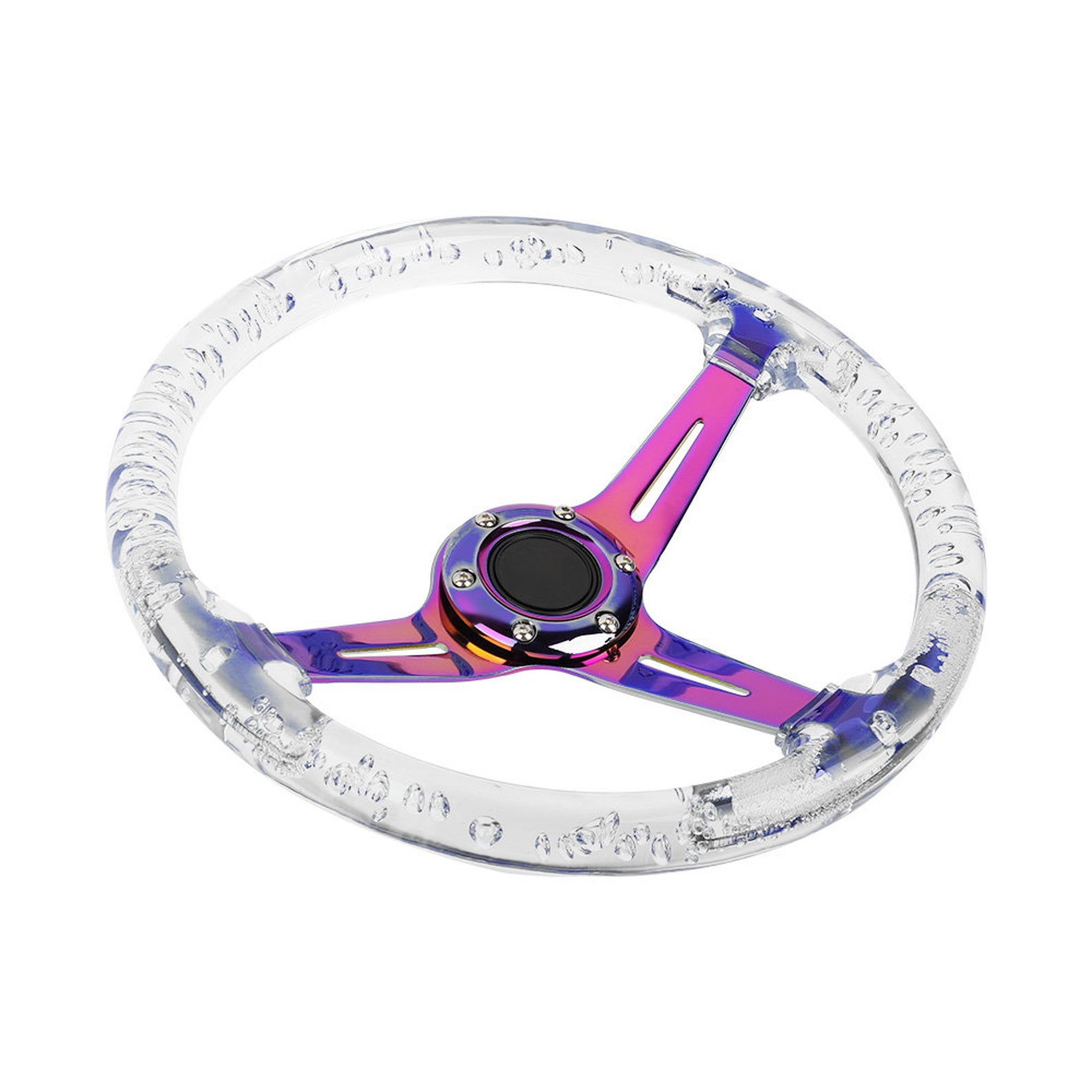 6-holes 350mm Deep Dish VIP Clear Crystal Bubble Neo Chrome Spoke ...