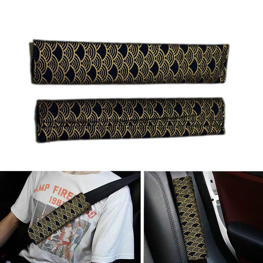 2pcs JDM SAKURA Black Fish Scales Fabric Soft Cotton Seat Belt Cover ...