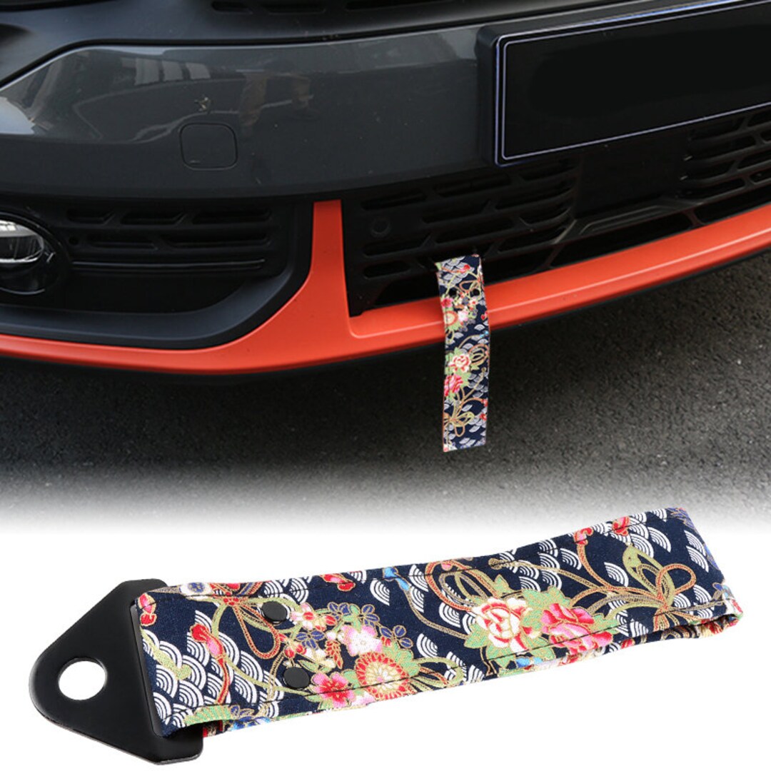Universal JDM Sakura Blossom Black High Strength Tow Towing Strap Hook ...