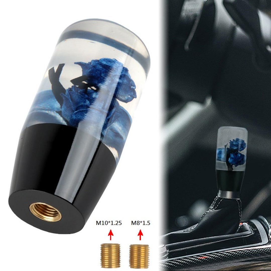 Universal 10cm JDM Clear Blue Real Flowers Manual Gear Stick Shift Knob ...