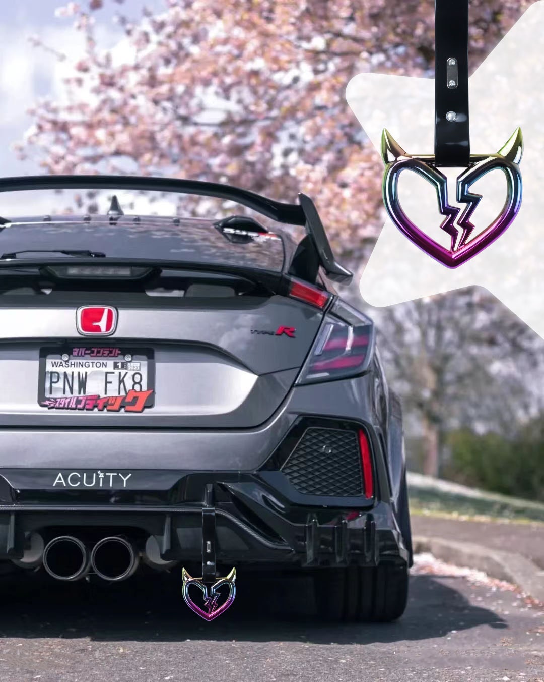 Devil Demon Broken Heart Neo Chrome JDM TSURIKAWA Ring Subway Train Bus ...