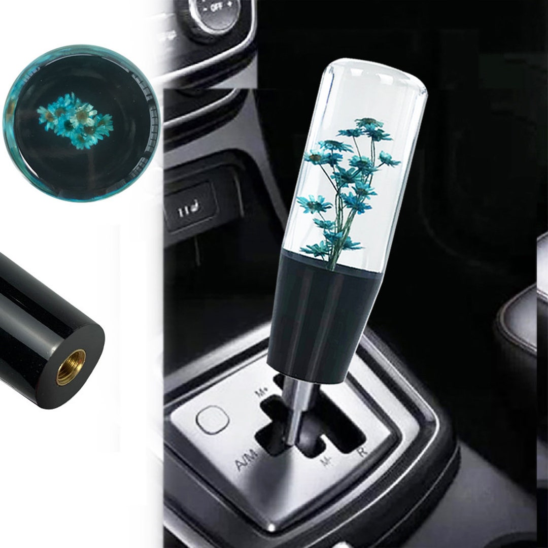 Universal 15cm JDM Clear Blue Real Flowers Manual Gear Stick Shift Knob ...