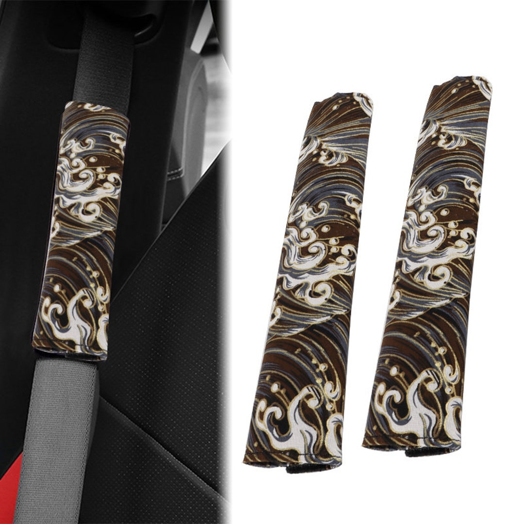 2pcs JDM SAKURA Black Blossom Wave Fabric Soft Cotton Seat Belt Cover ...