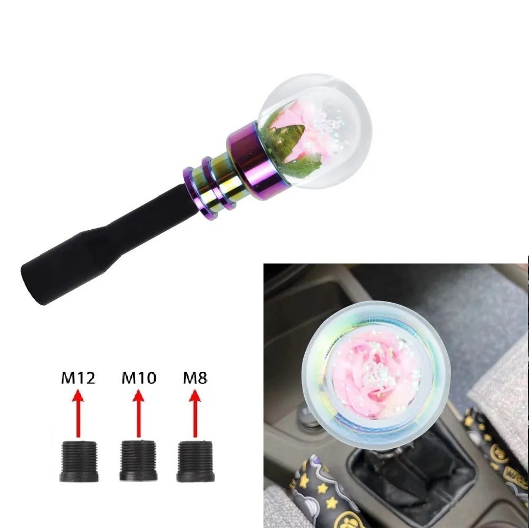 Universal JDM Clear Crystal Glitter Pink Rose Flower Ball Manual Gear ...