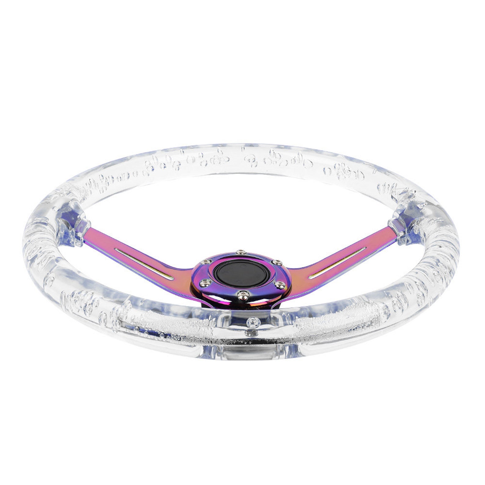 6-holes 350mm Deep Dish VIP Clear Crystal Bubble Neo Chrome Spoke ...