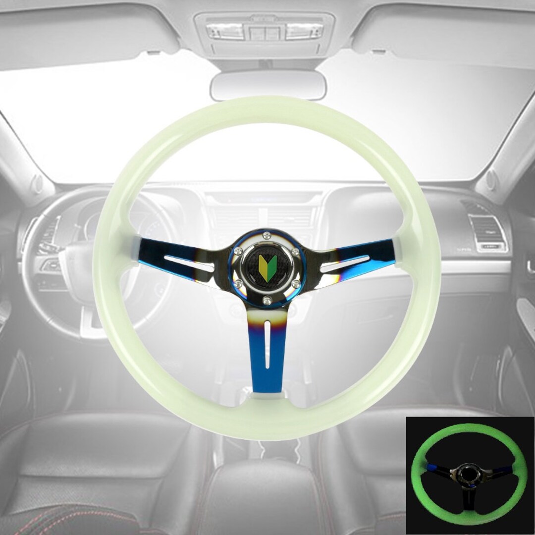 JDM 6-holes 350mm Deep Dish VIP Glow in the Dark Green Burnt Blue Spoke ...