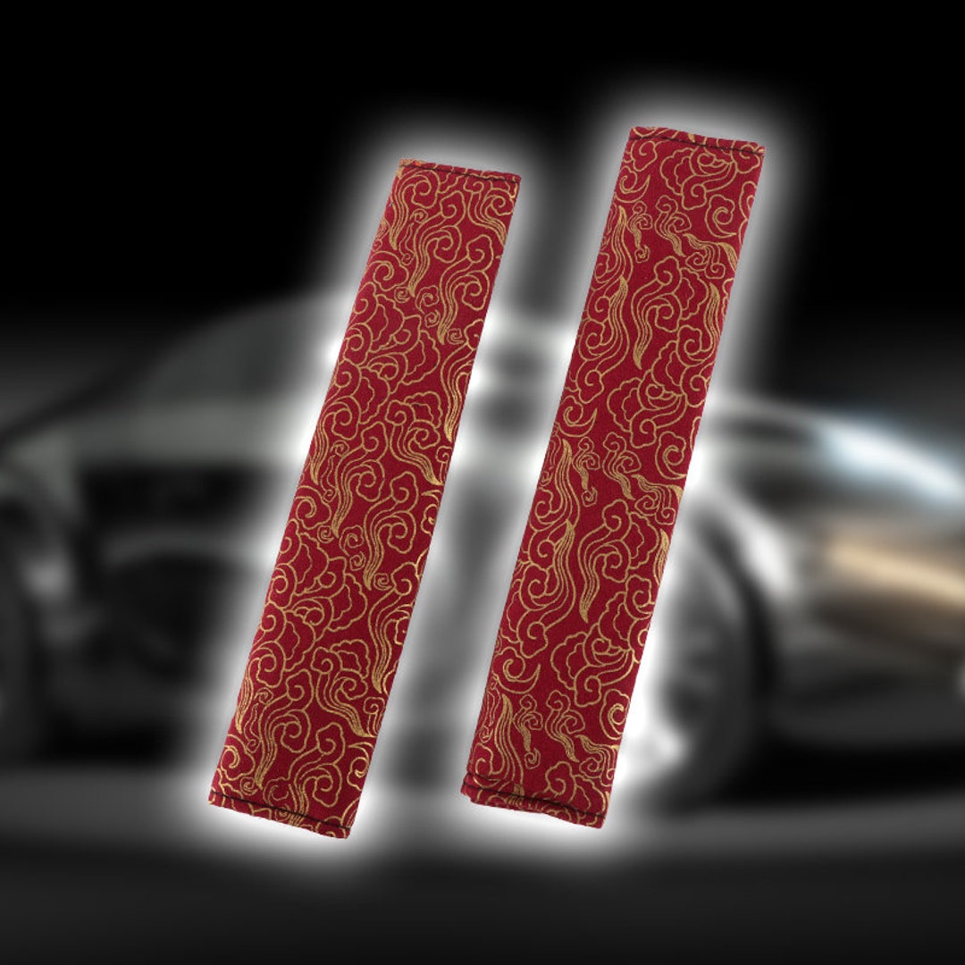 2pcs JDM SAKURA Red Cloud Fabric Soft Cotton Seat Belt Cover Shoulder ...
