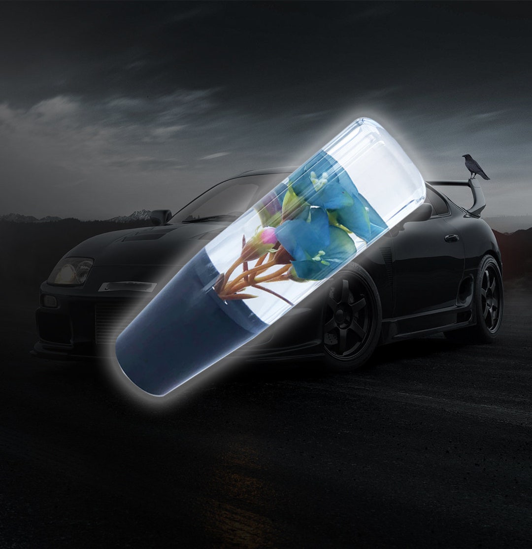 Universal 15cm JDM Clear Blue Real Flowers Manual Gear Stick Shift Knob ...