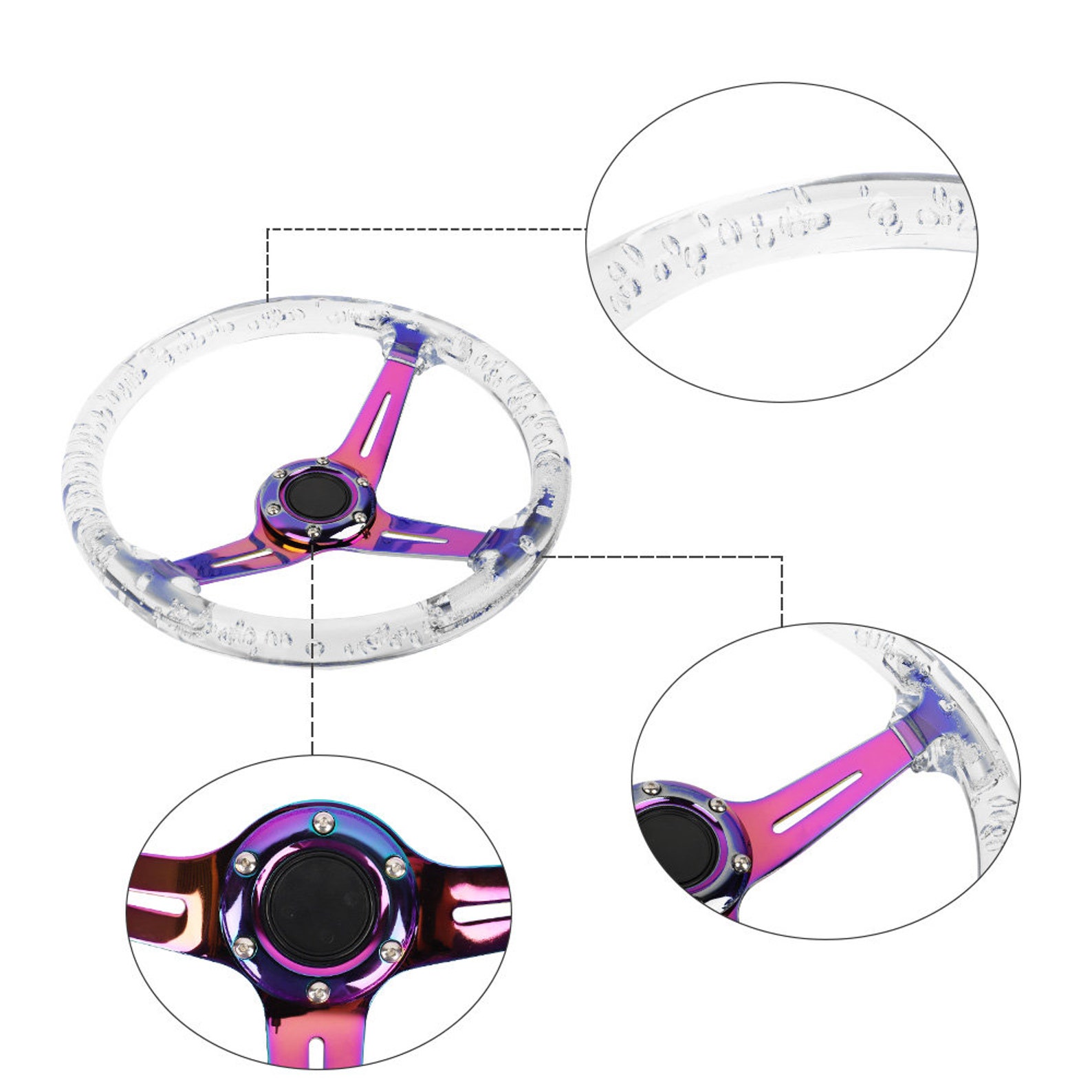 6-holes 350mm Deep Dish VIP Clear Crystal Bubble Neo Chrome Spoke ...