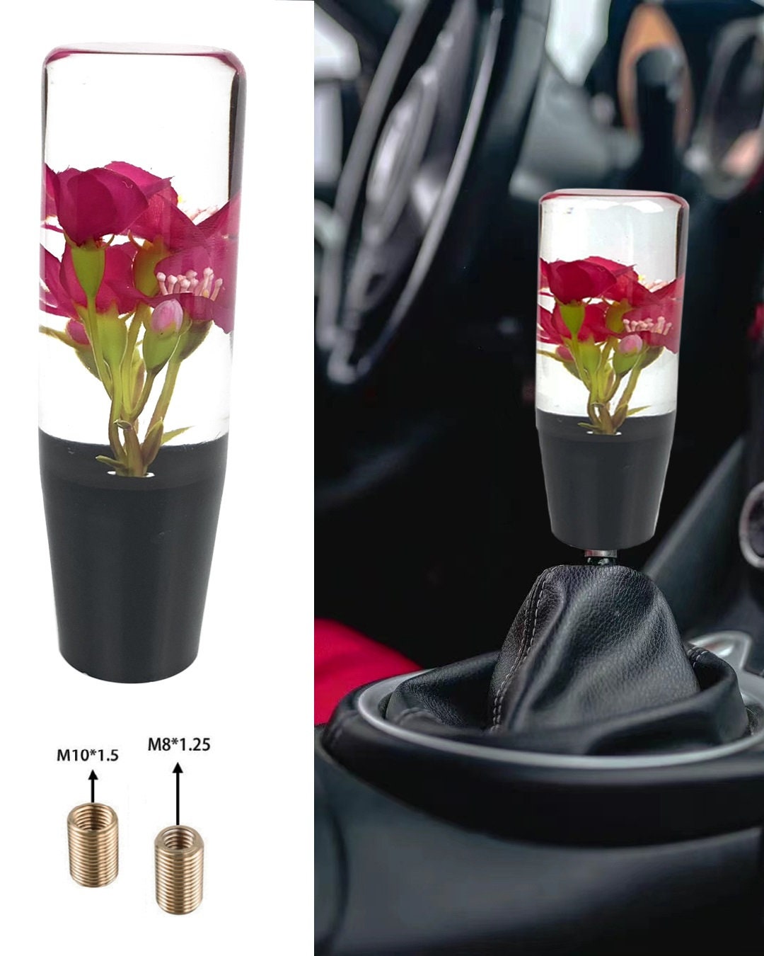 Universal 15cm JDM Clear Pink Real Flowers Manual Gear Stick Shift Knob ...