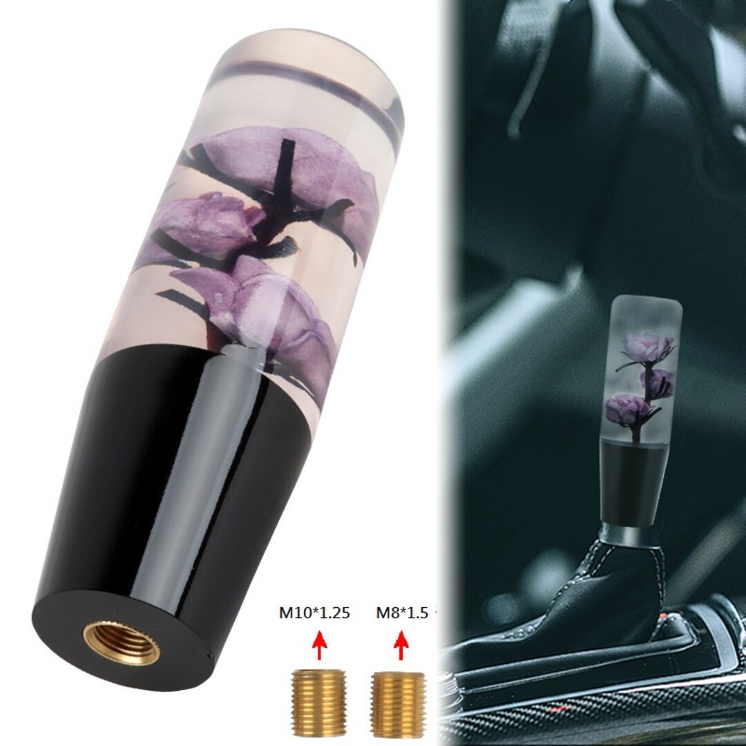 Universal 15cm JDM Clear Purple Real Flowers Manual Gear Stick Shift ...