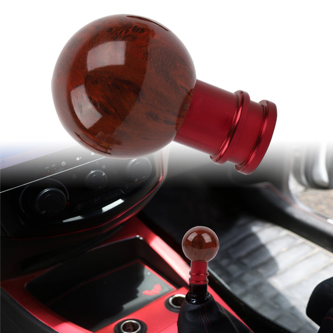 Universal JDM Round Ball Wooden Aluminum Red Manual Gear Shift Knob ...