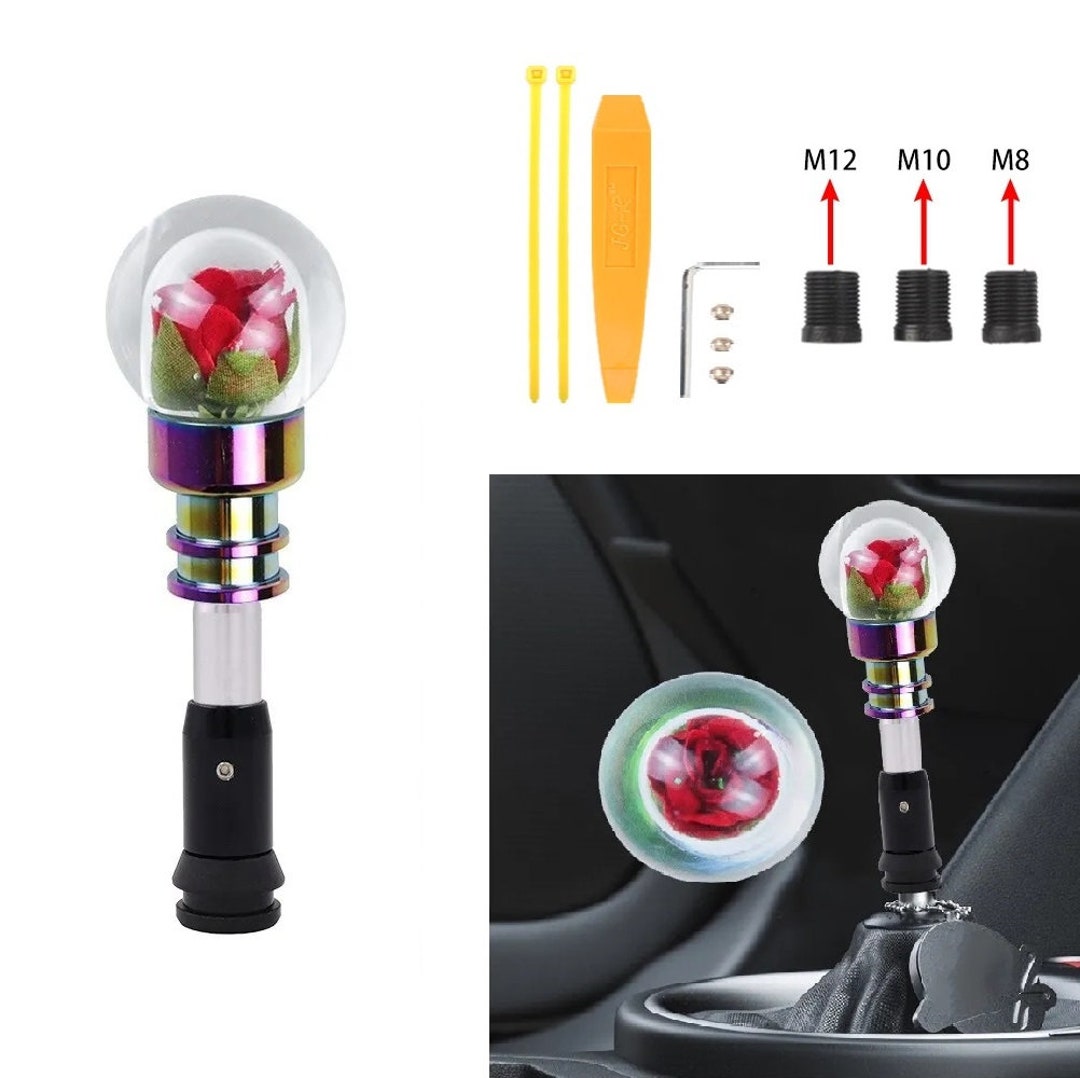 Universal JDM Clear Crystal Glitter Red Rose Flower Ball Automatic Gear Stick Shift Knob Lever ...
