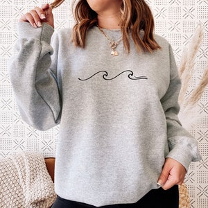 Minimalist Ocean Waves Sweatshirt, Ocean Lover Hoodie, Ocean Waves ...