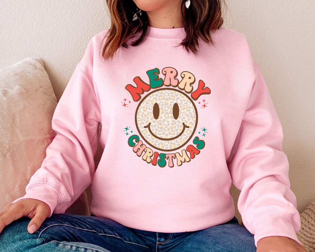 Merry Christmas Smiley Face Sweatshirt, Women's Christmas Sweaters ...