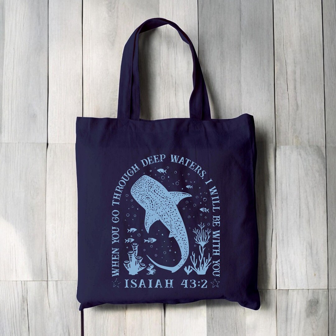 Christian Whale Shark Tote Bag, Isaiah 43:2 Bible Verse, Ocean Faith - Etsy