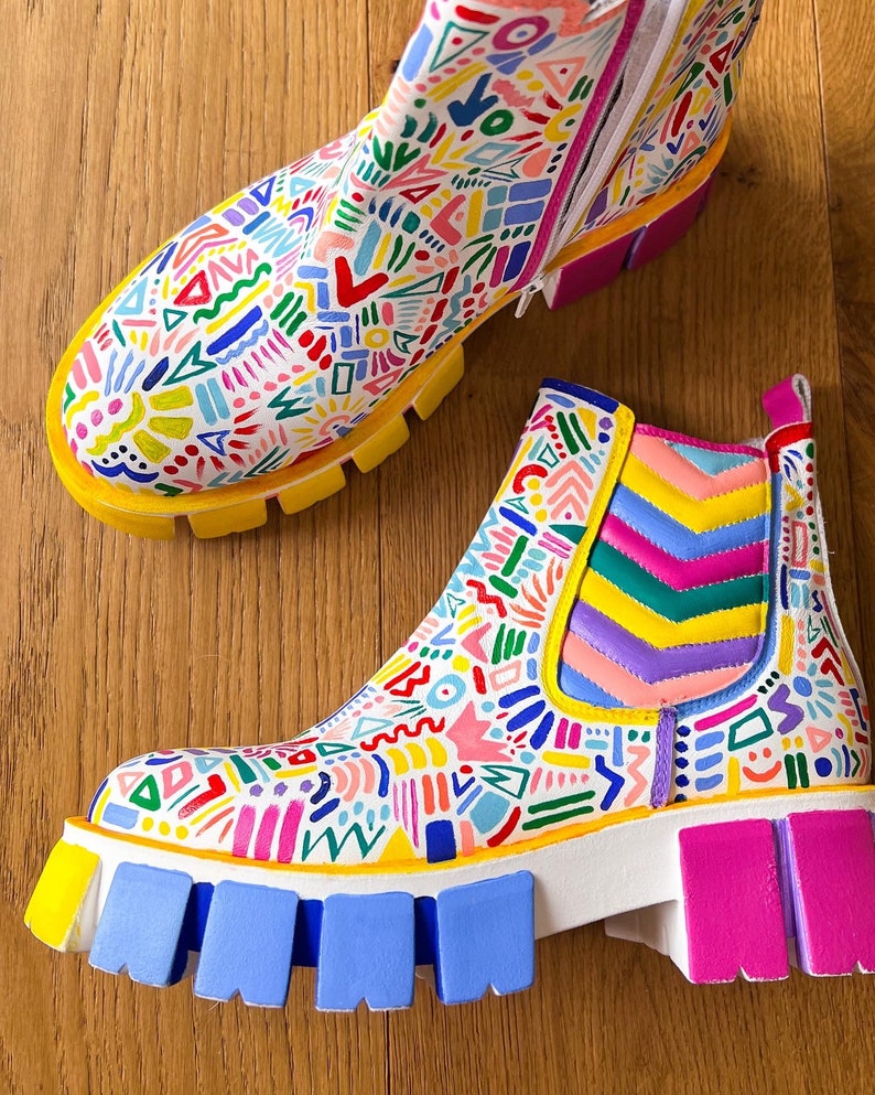 Custom Modern Fun Colorful Hand Painted Boots - Etsy