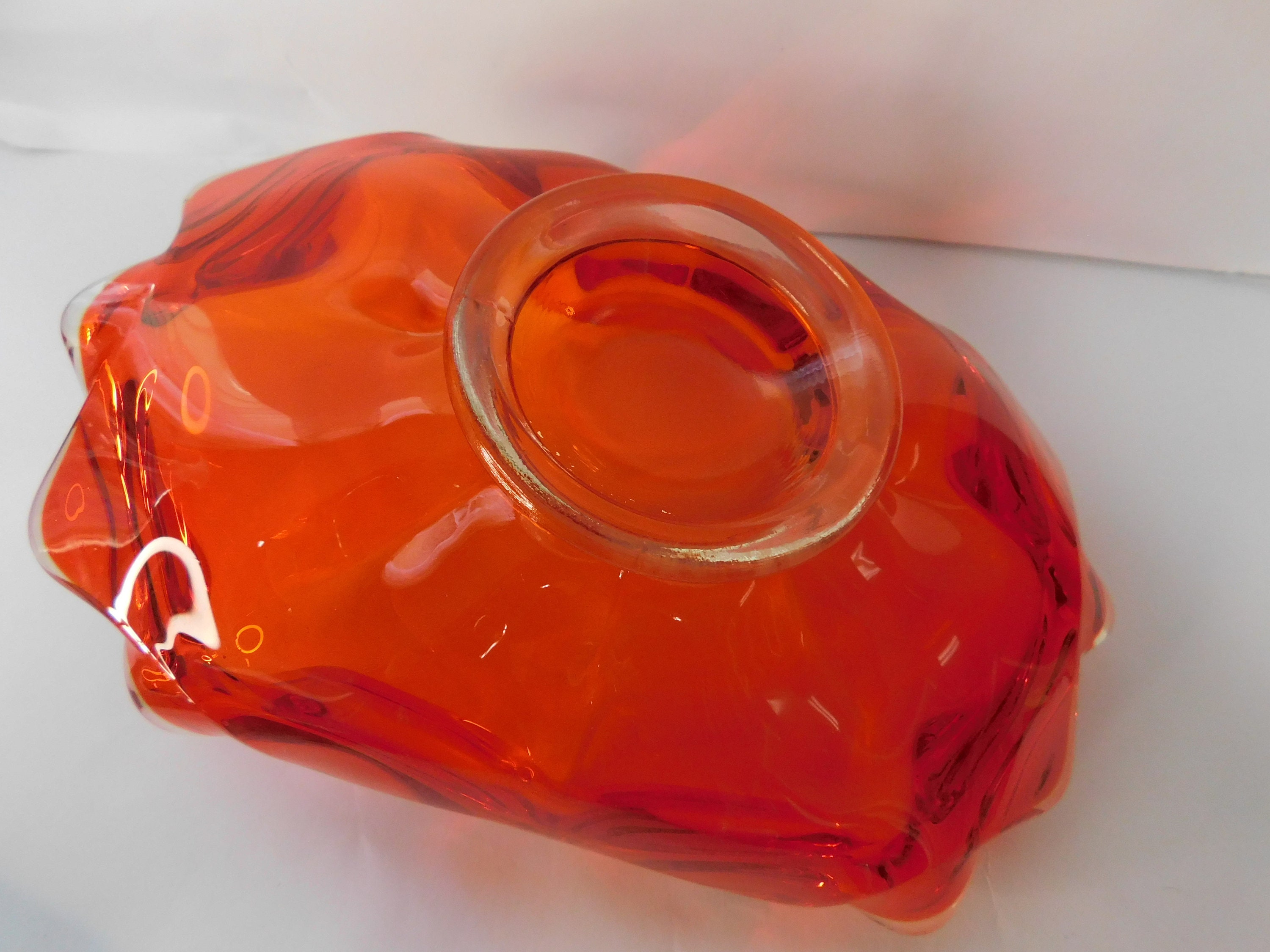 Vintage Viking Glass Epic Amberina Persimmon Double Crimp Bowl Etsy