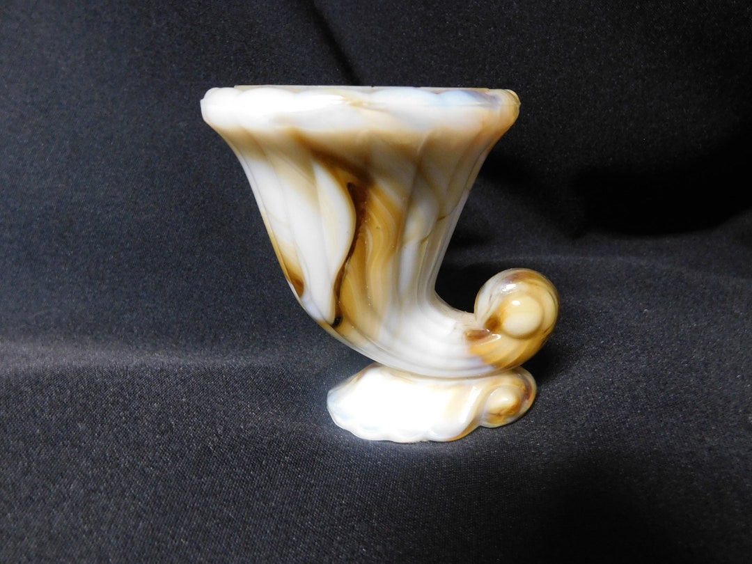 Akro Agate Tan Brown Marble Slag Glass Cornucopia Vase - Etsy