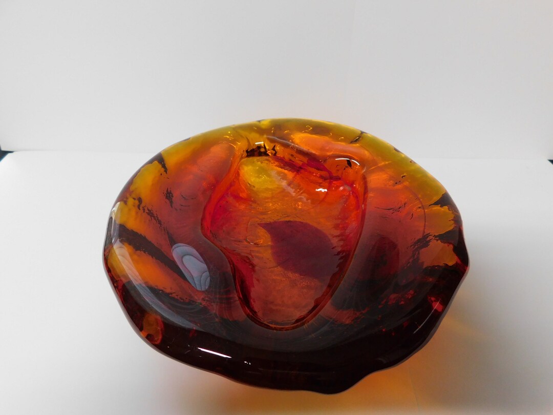 Blenko Freeform Amoeba Amberina Glass Dish Bowl Cadmium Glow - Etsy