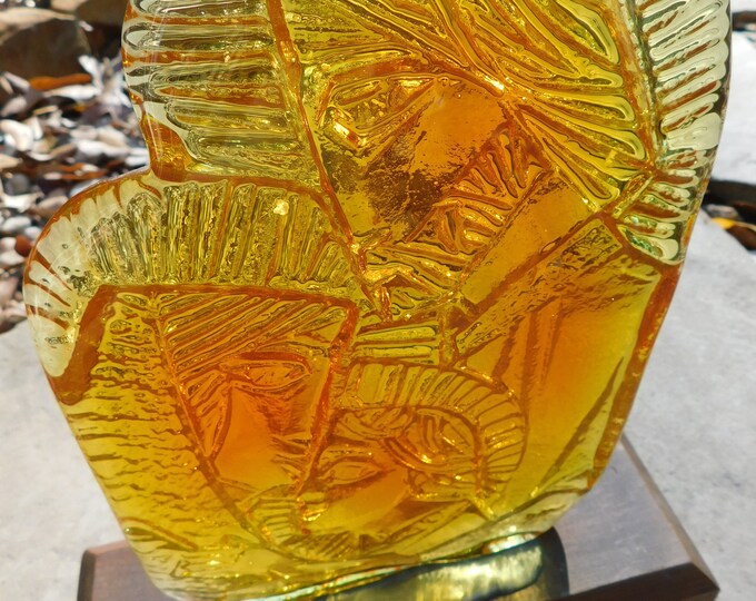 Blenko Art Glass Holy Family Design Don Shepard Amber Sculpture Molded ...