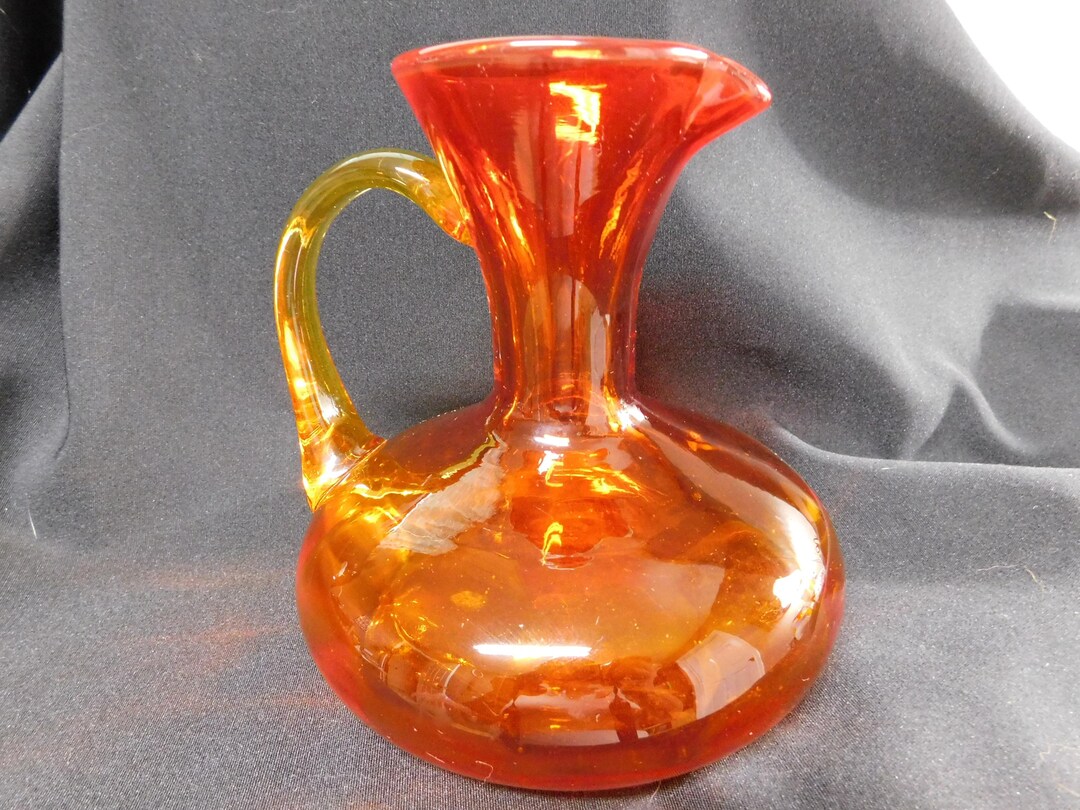 Vintage Rainbow Glass Amberina Handled Pitcher Hand Blown - Etsy