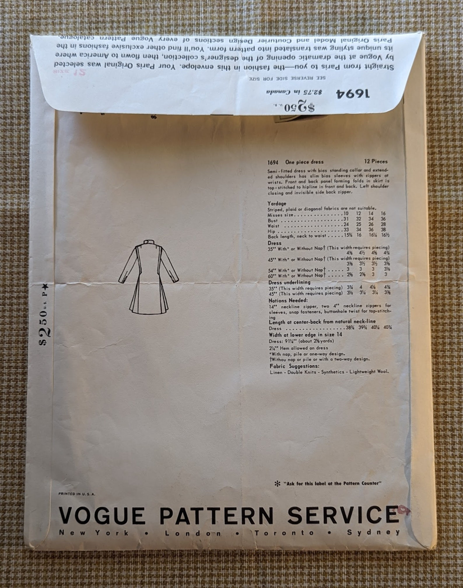 Vogue Paris Original 1694 by Pierre Cardin, Rare Vintage Sewing Pattern ...