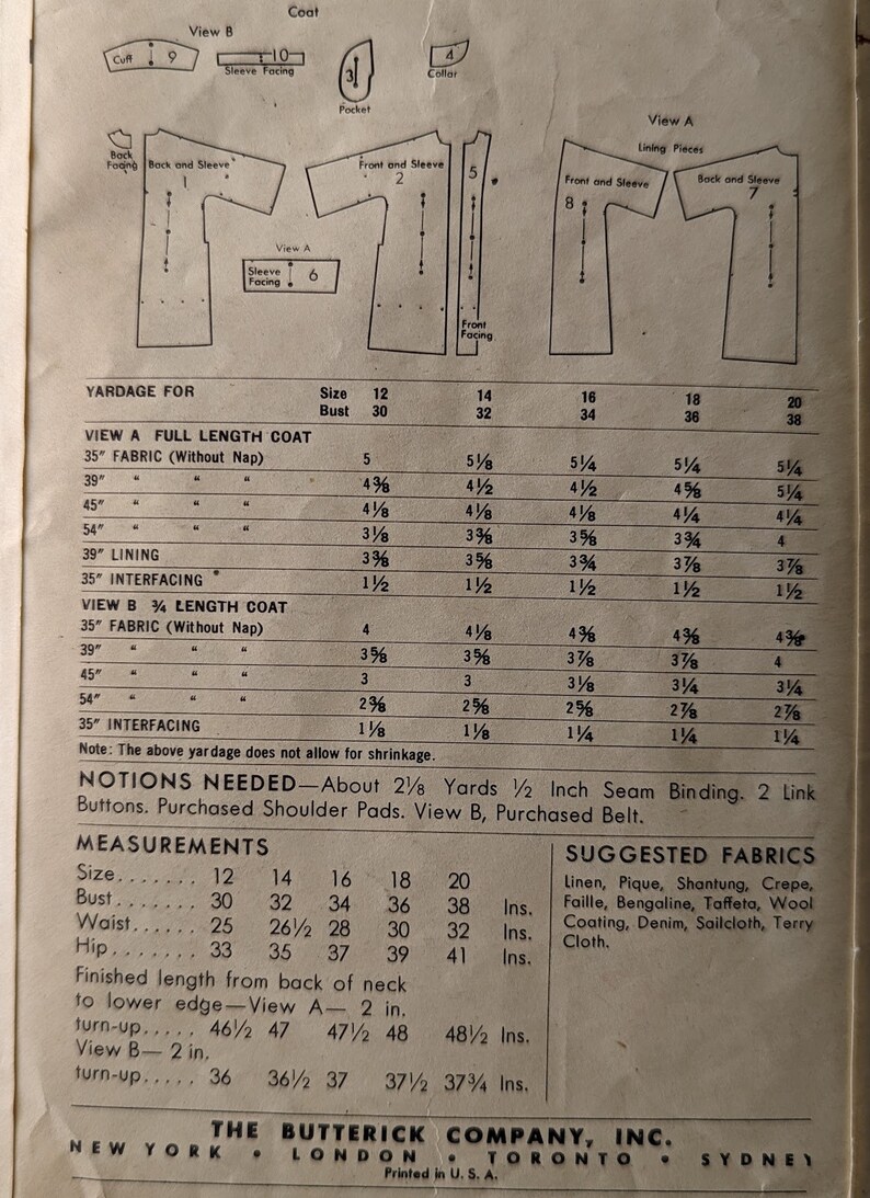 Butterick 5703 Vintage Sewing Pattern From 1950's Size 14 Bust 32" Slim ...