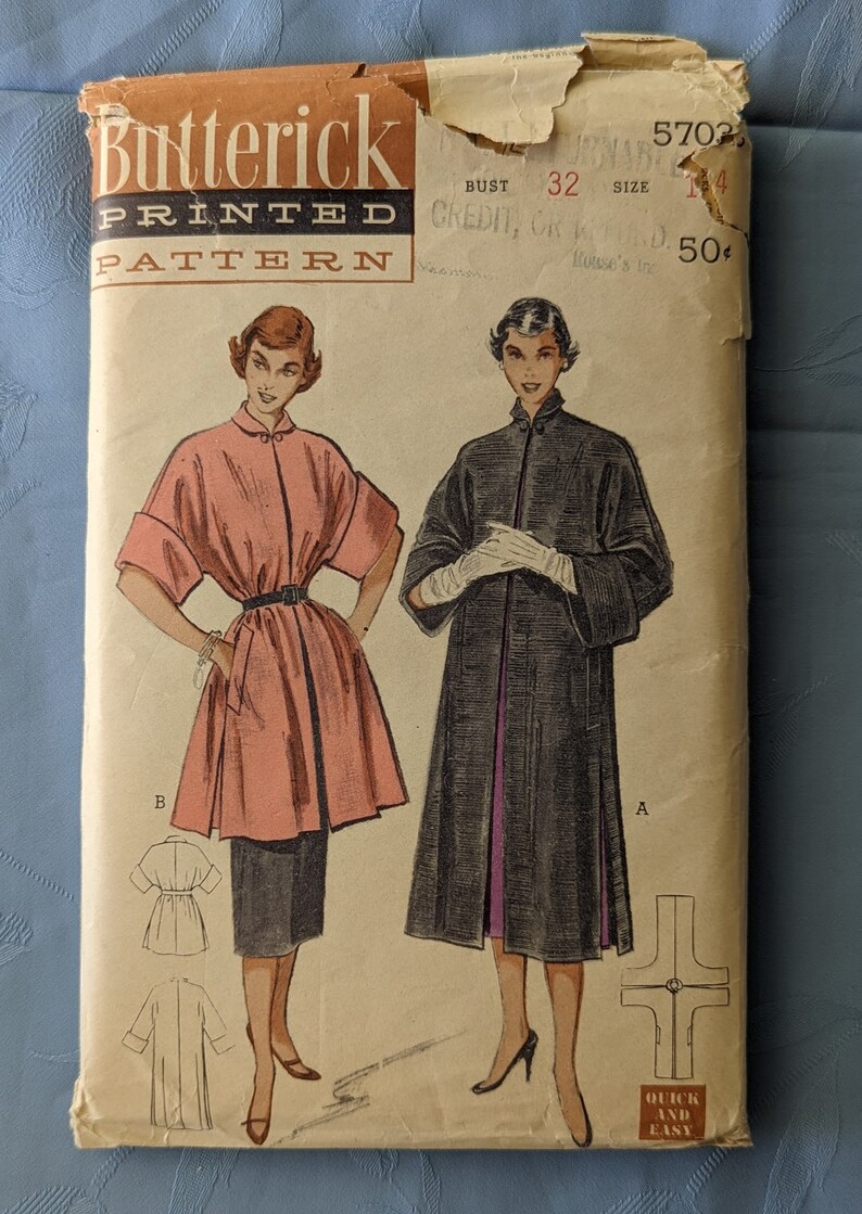 Butterick 5703 Vintage Sewing Pattern From 1950's Size 14 Bust 32" Slim ...