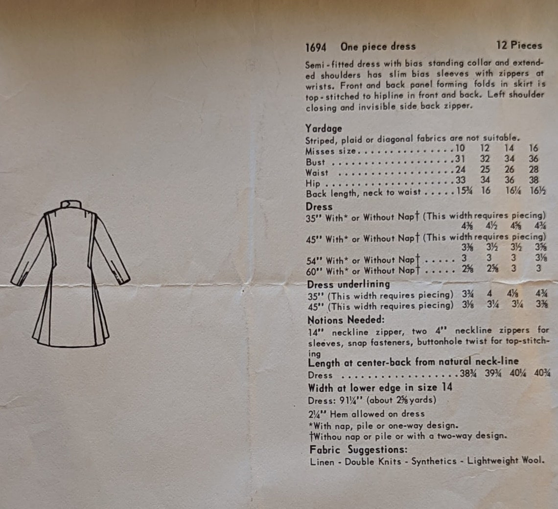 Vogue Paris Original 1694 by Pierre Cardin, Rare Vintage Sewing Pattern ...