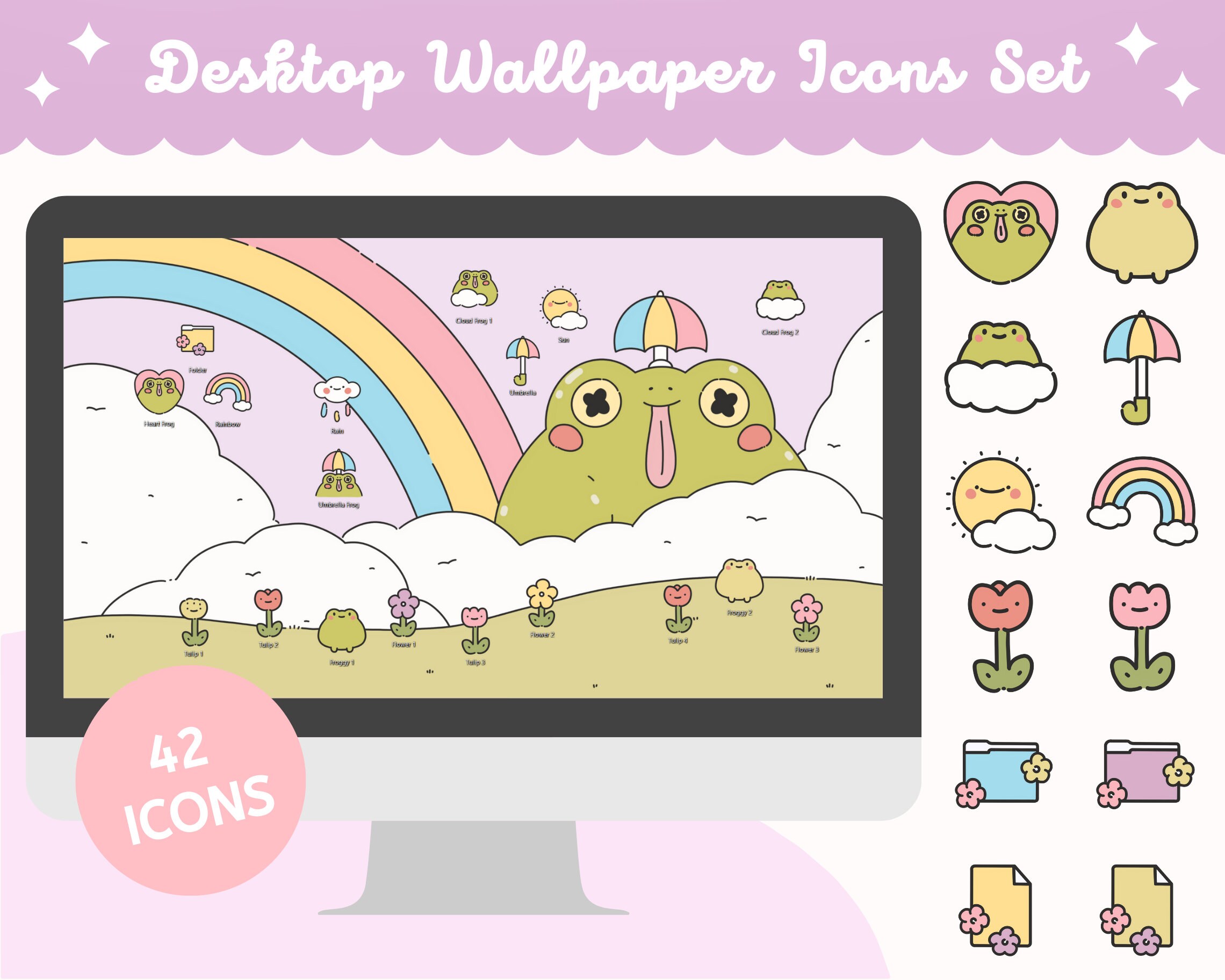 Desktop Computer Wallpaper for Windows and Mac PC Folders Icons Rainbow Cloud Frog Wallpapergals ...
