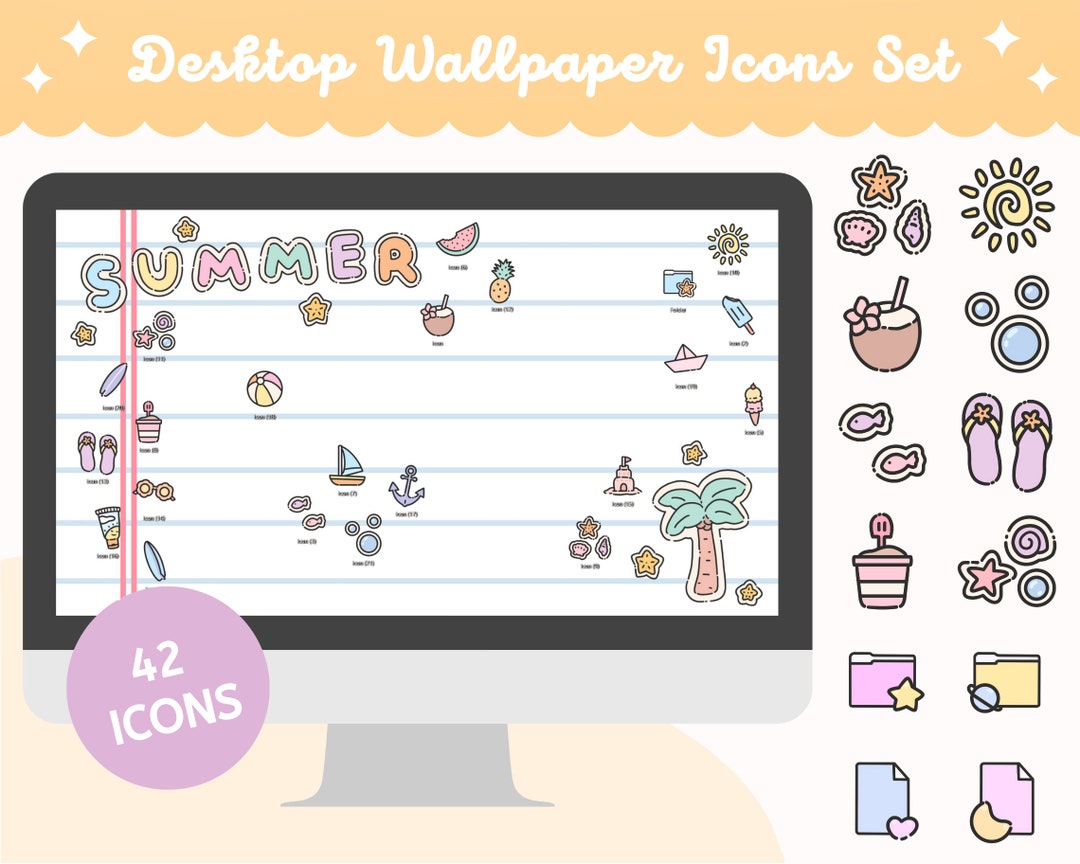 Summer Doodles Desktop Wallpaper + Icons: Mac & Windows PC (digital ...