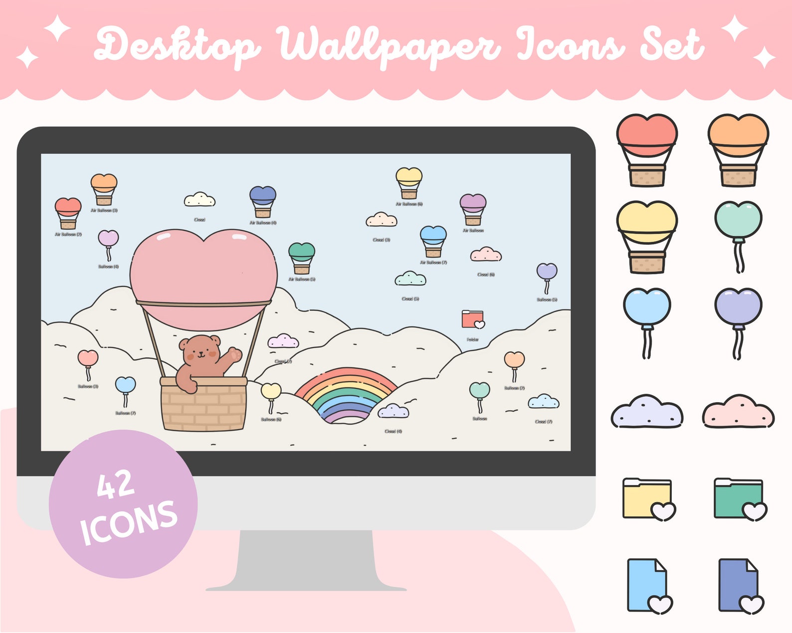 Desktop Computer Wallpaper for Windows and Mac PC Folders Icons Rainbow ...