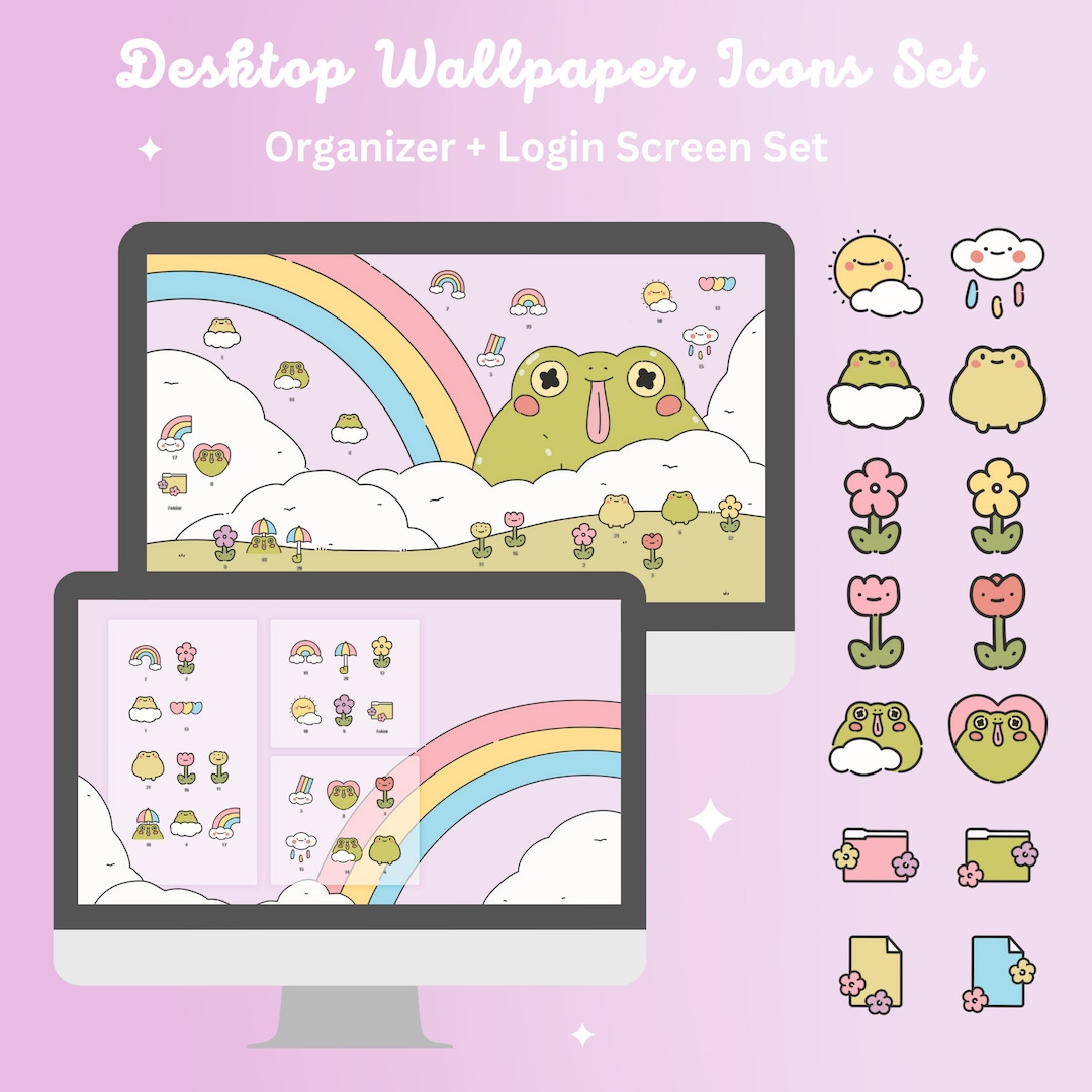 Desktop Computer Wallpaper for Windows and Mac PC + Folders Icons - Rainbow Cloud Frog ...