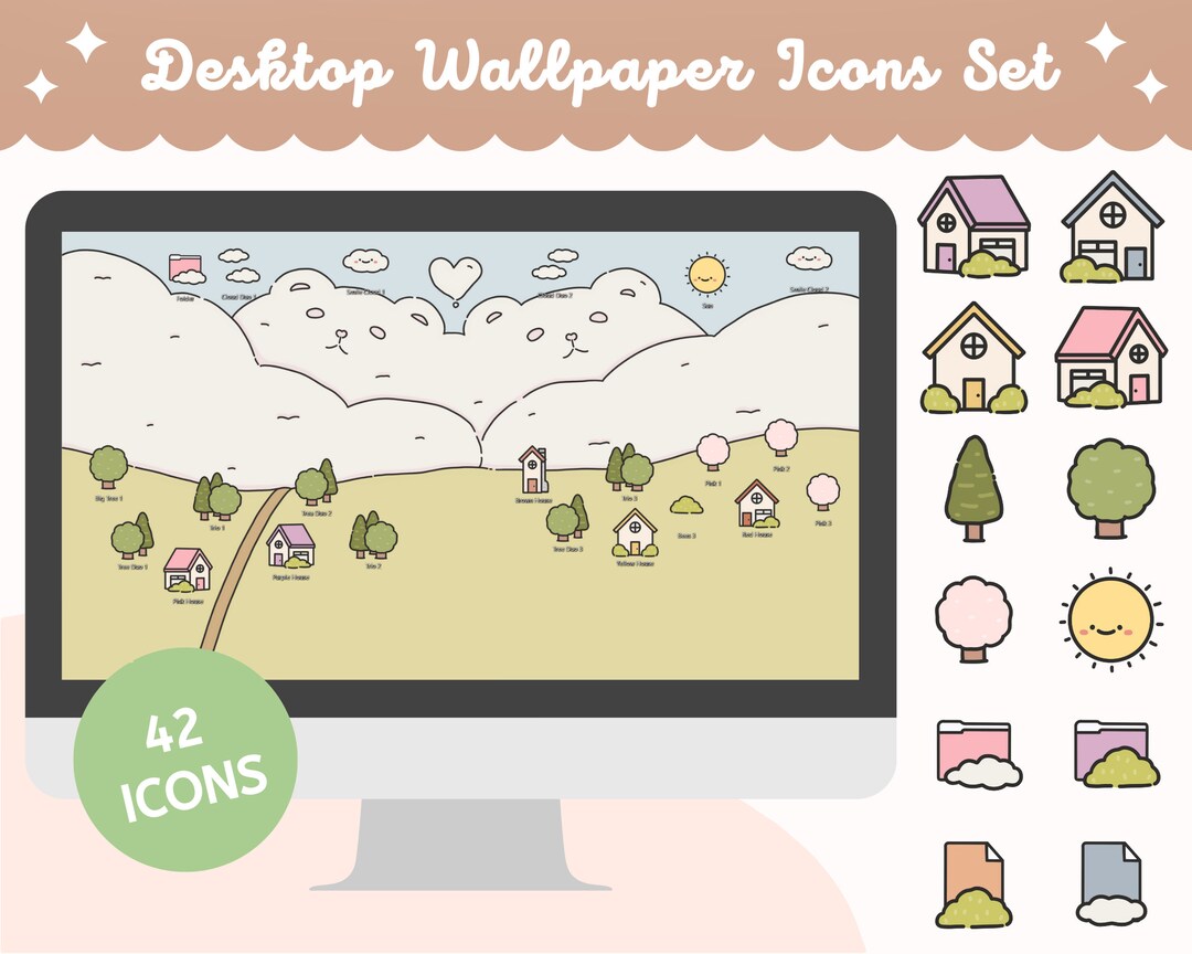 Twin Bear Cloud Town Desktop Wallpaper + Folder Icons (digital Download ...
