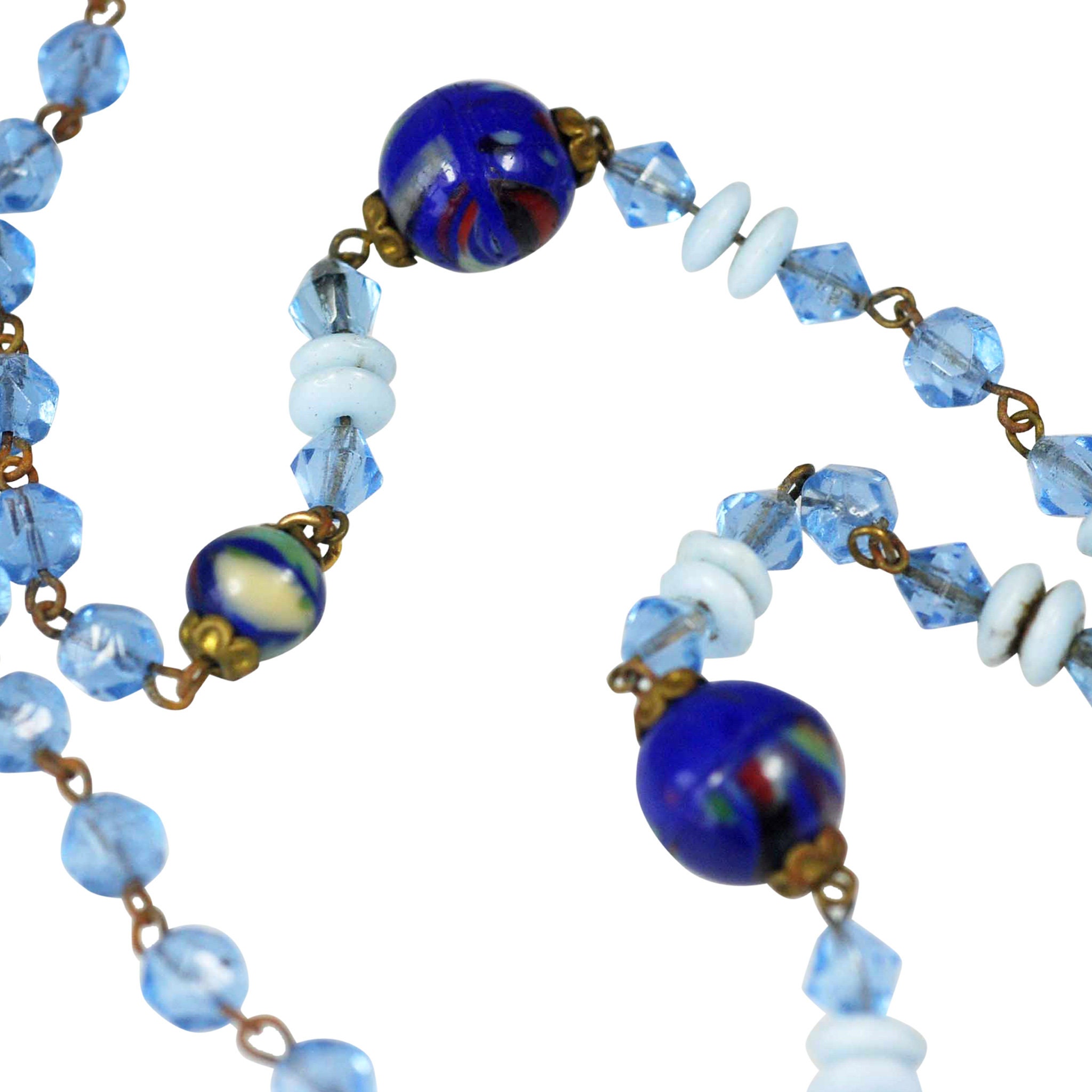 1930’s Italian Handblown Glass+ Crystal Blue Bead Necklet - Etsy