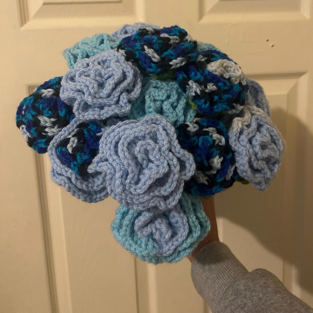 Hues of Blue Crochet Roses Flower Arrangement 14-count Handmade ...
