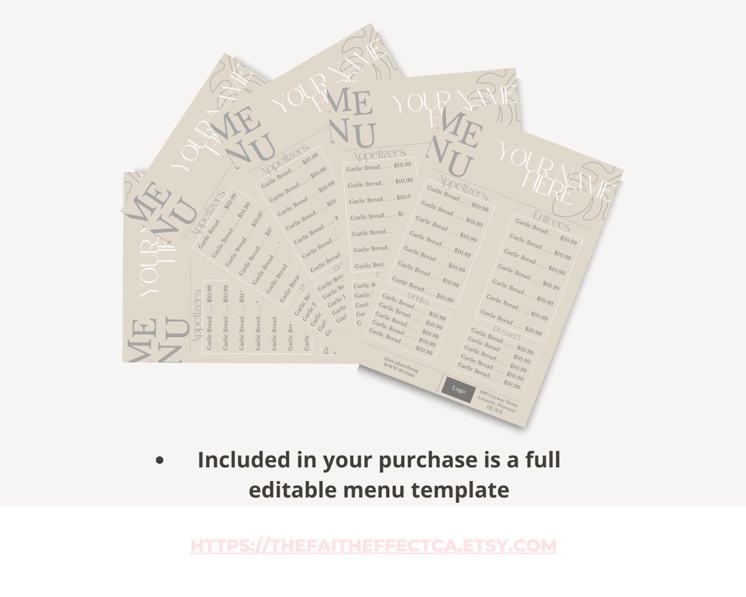 Editable Menu Template - Etsy