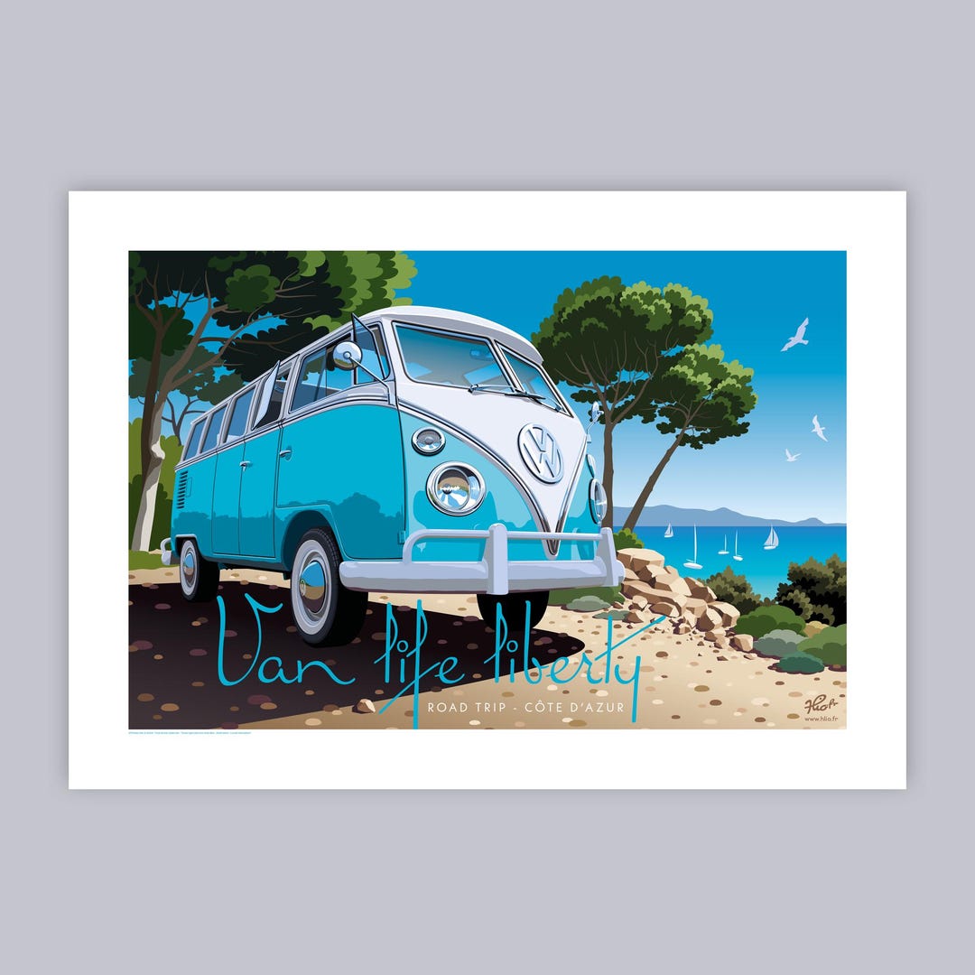 VW Combi Poster French Riviera - Etsy