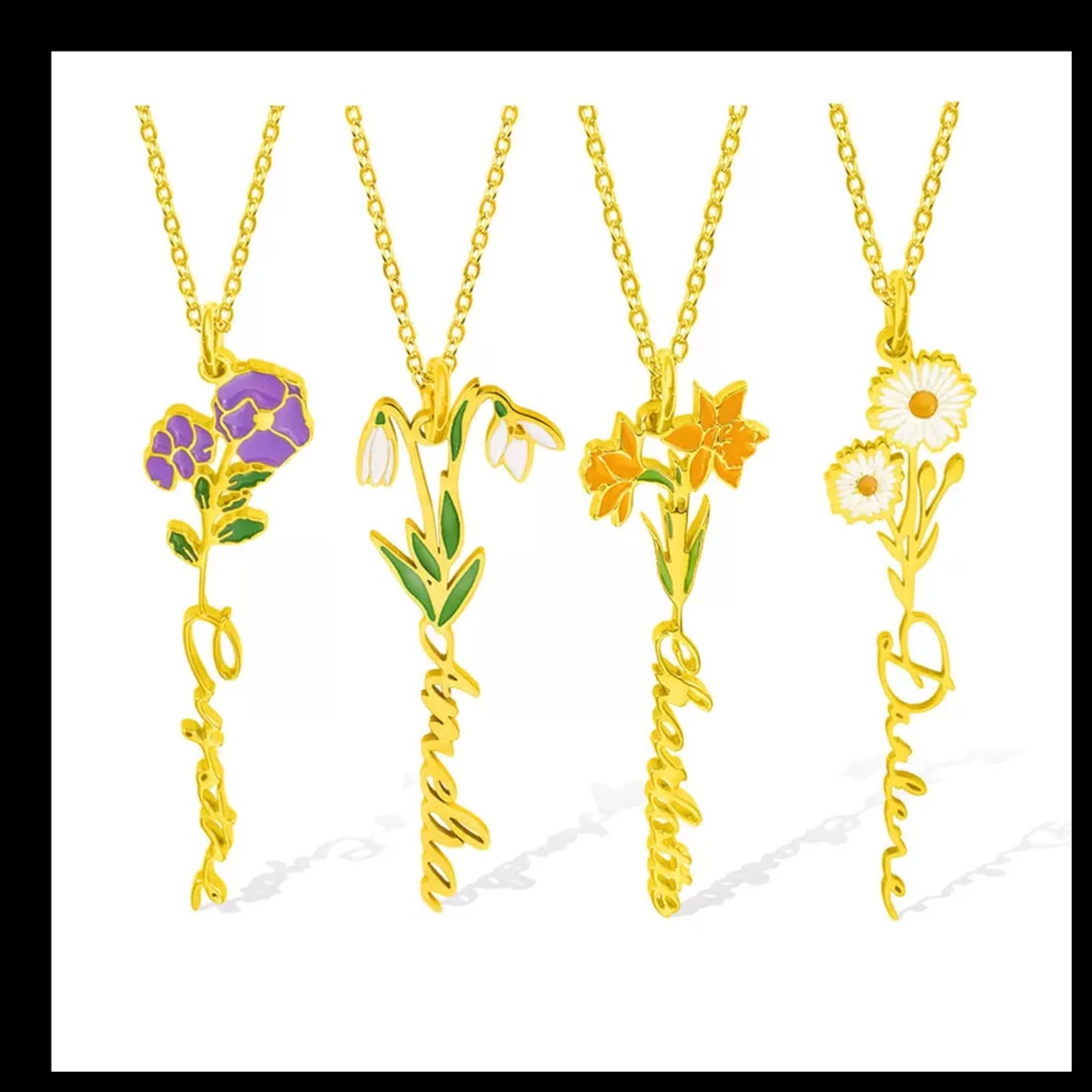 Personalized Birth Flower Name Necklace, Birthday Gift, Name Pendant ...