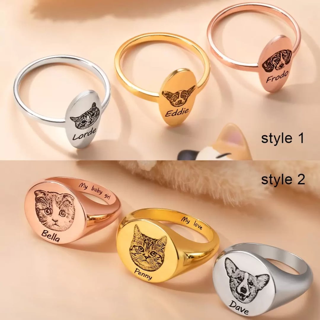 Signet Custom Pet Portrait Ring Personalized Minimalist Rings Gifts for ...