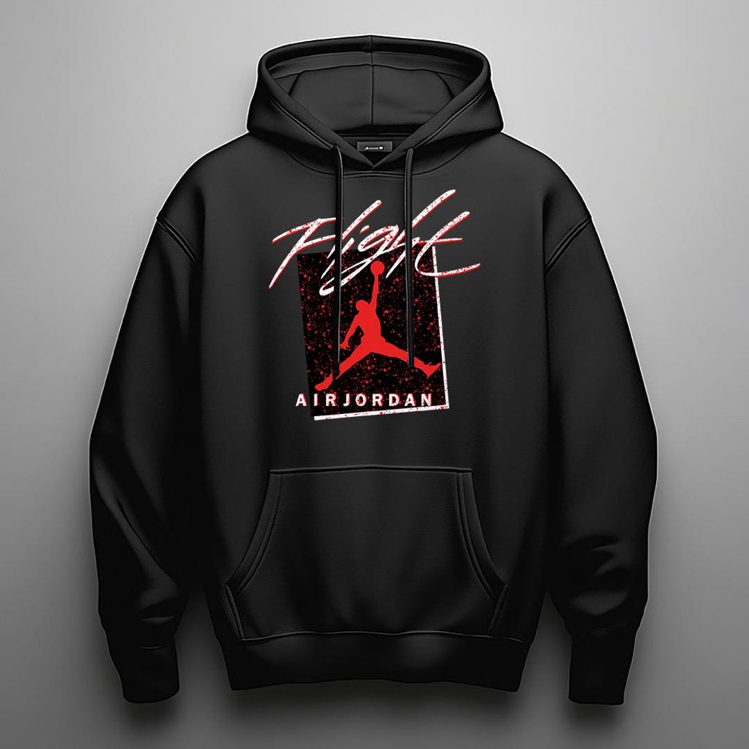Jumpman Flight Splatter Black Heavyweight Hoodie White/red Text, Unisex ...