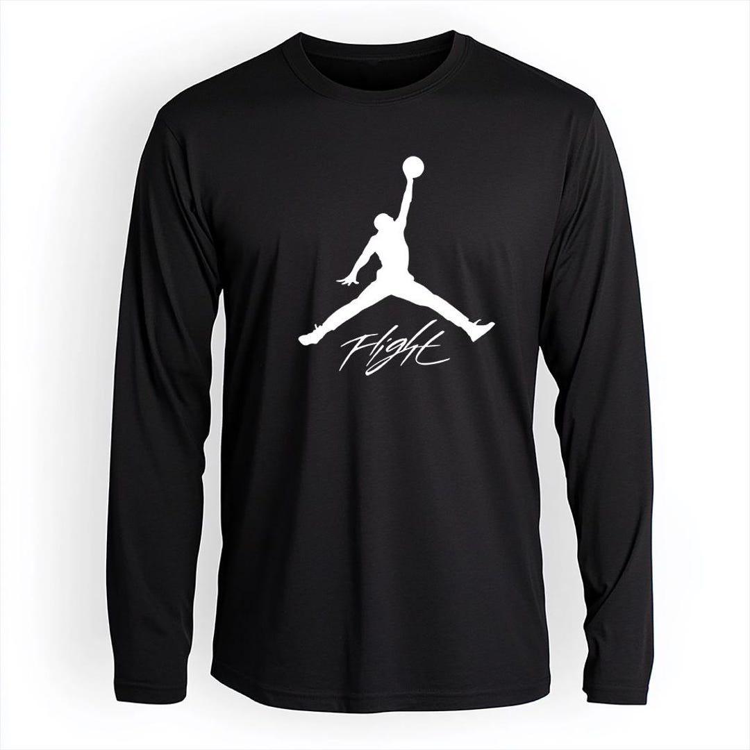 Jumpman Flight Black Long Sleeve Tee, White Text, Unisex Sizing - Etsy
