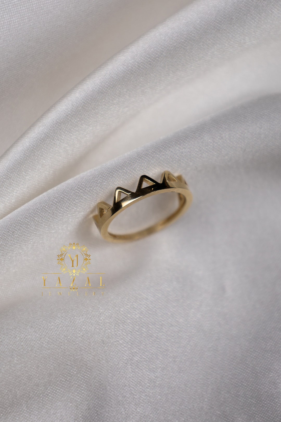 14K Gold Pyramid Wedding,king and Queen Ring, Minimalist Ring, Real ...