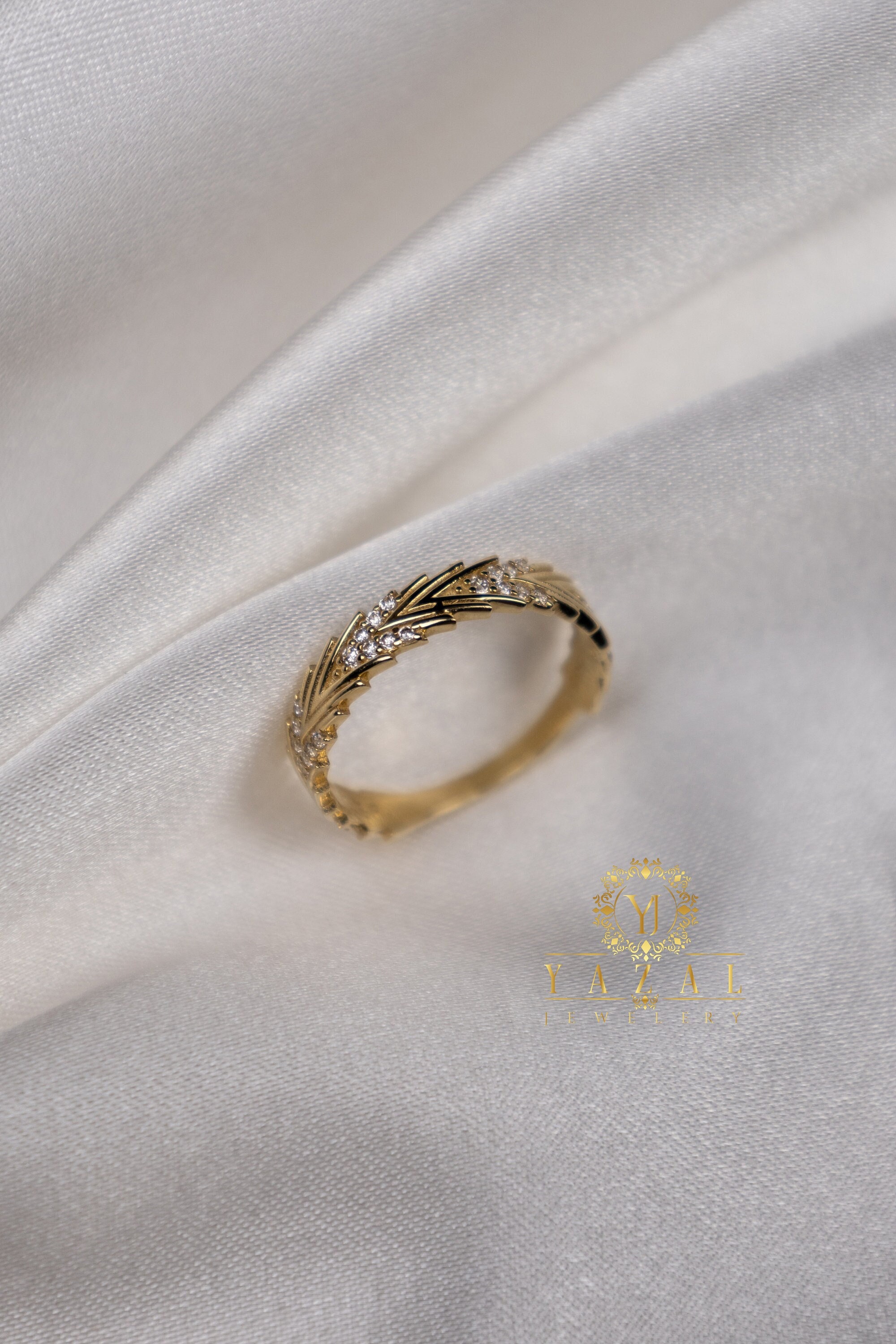 14K Gold Herringbone Ring, 14k Arrow Pattern Ring, Minimalist Ring ...