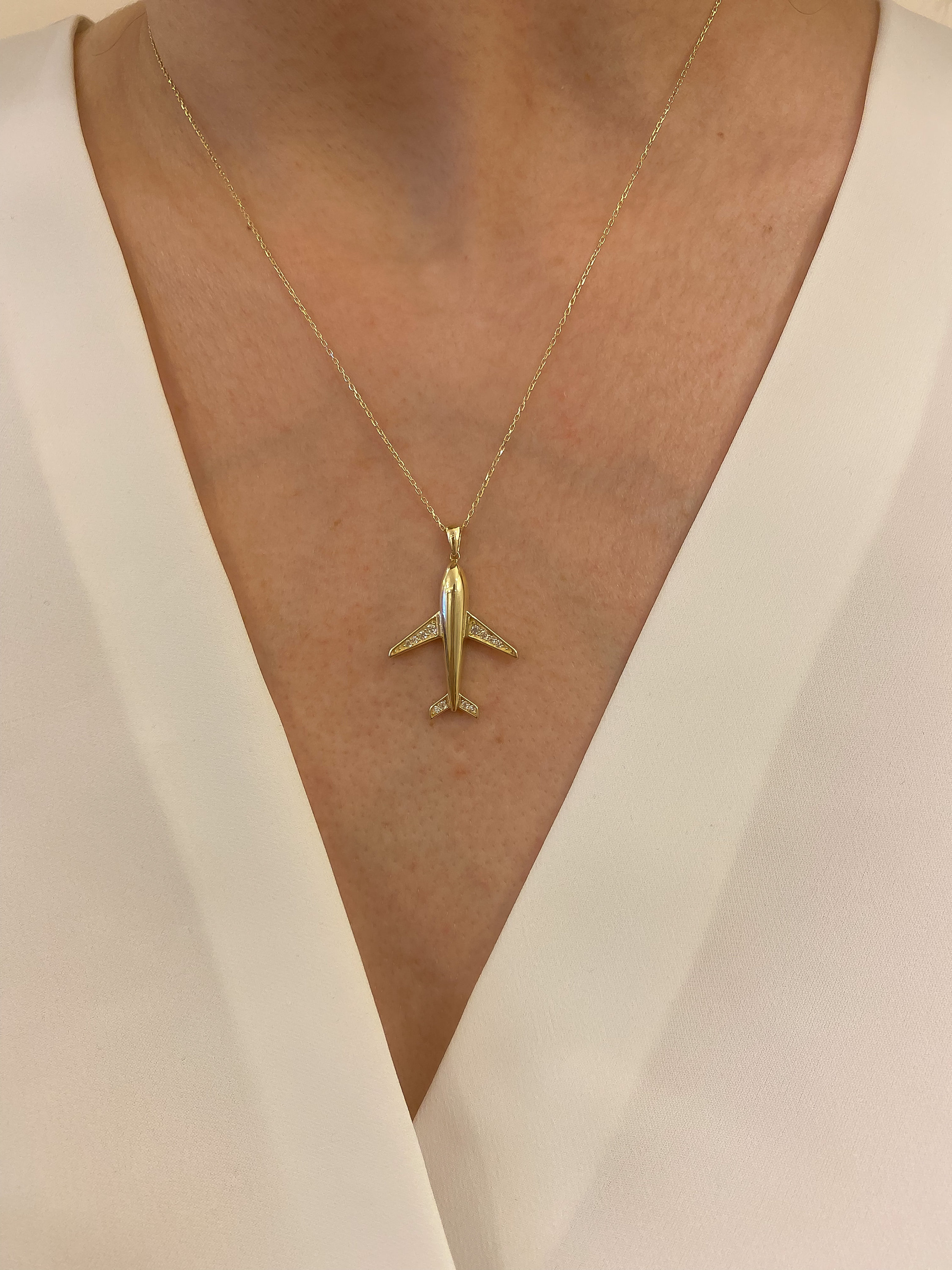 14k Gold Airplane Necklace Gold Plane Charmaviation Staff - Etsy