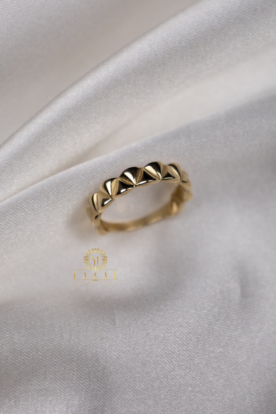 14K Gold Pyramid Wedding,king and Queen Ring, Minimalist Ring, Real ...