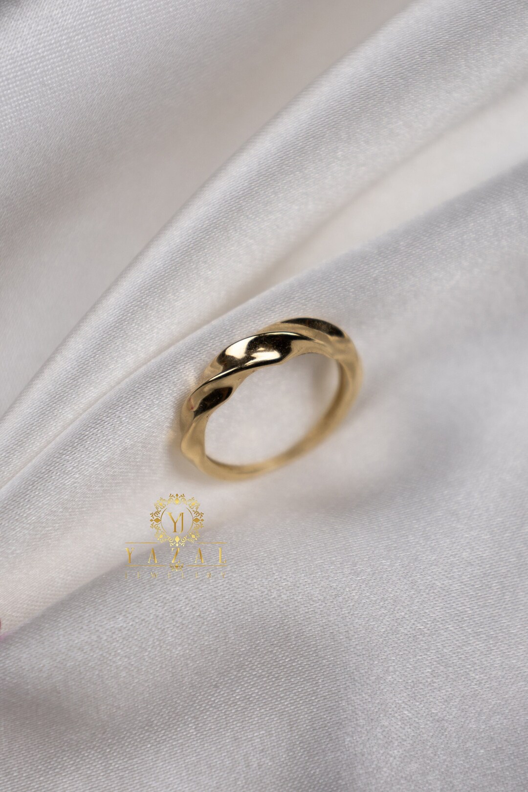 14K Gold Auger Ring, Unisex Gold Knitted Ring, Minimalist Stackable Rings, Handmade Ring, Gift ...