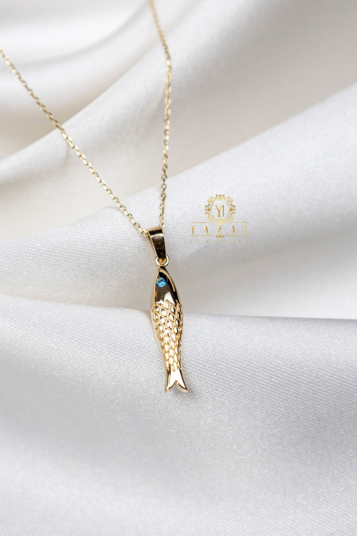 14K Gold Fish Necklace Stone Fish Pendant Surfer's - Etsy