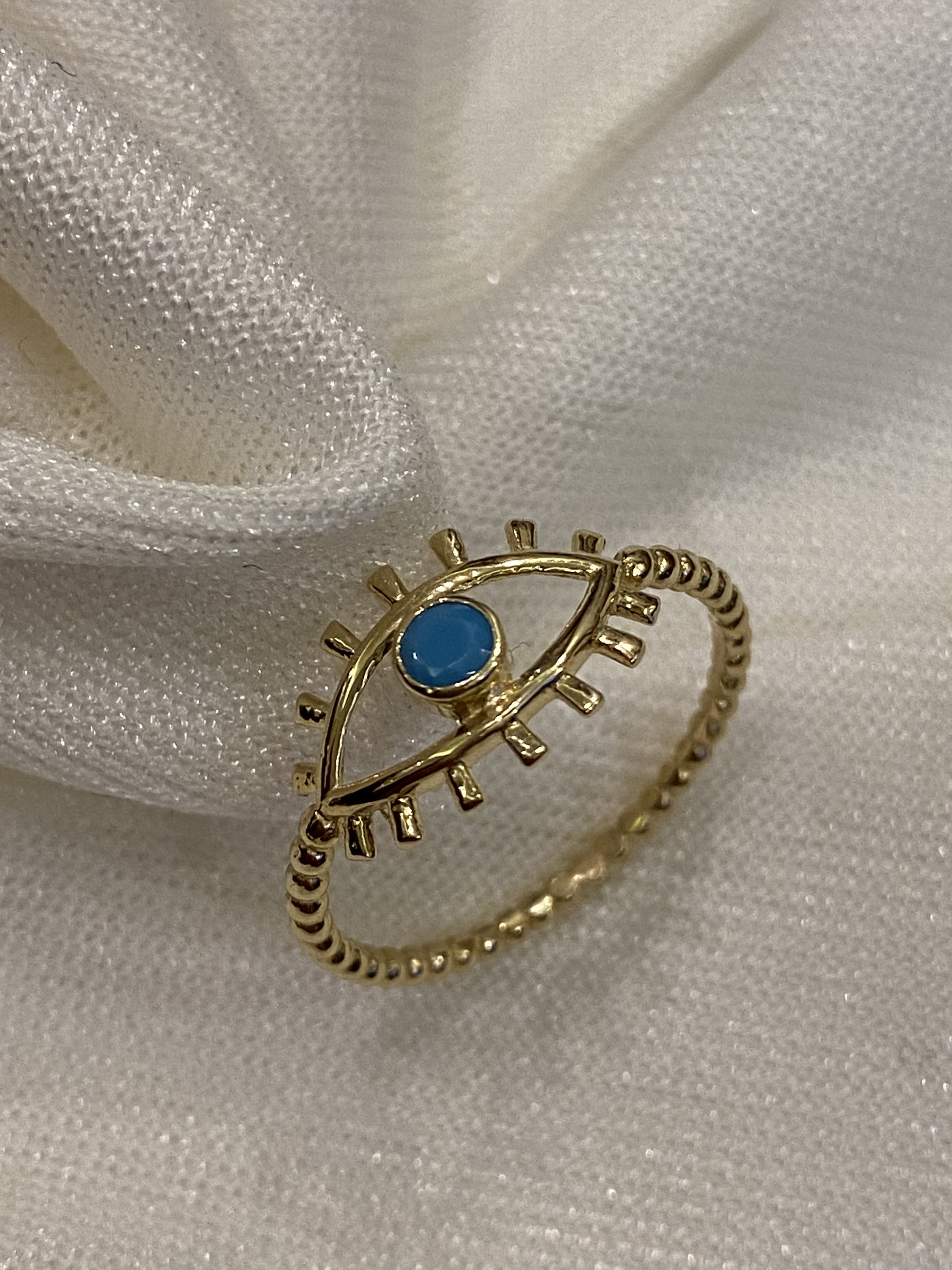 14k Solid Gold Evil Eye Ring Blue Evil Eye Ring Hand-made - Etsy